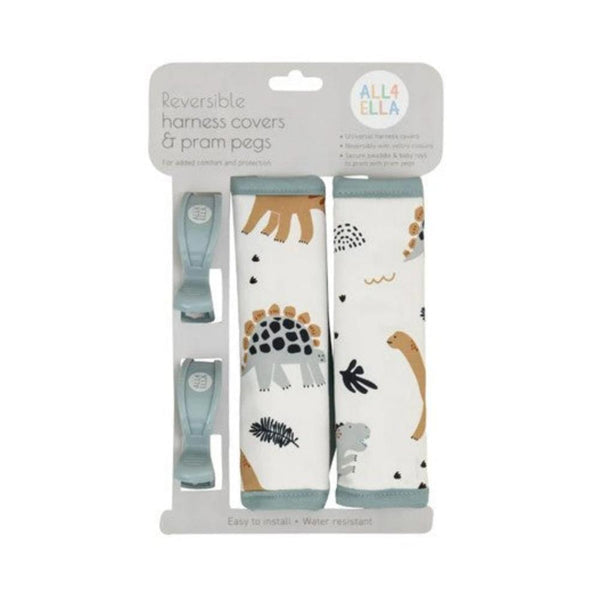 All4Ella Harness Covers and Pram Peg Set - Beige Dinosaurs ...