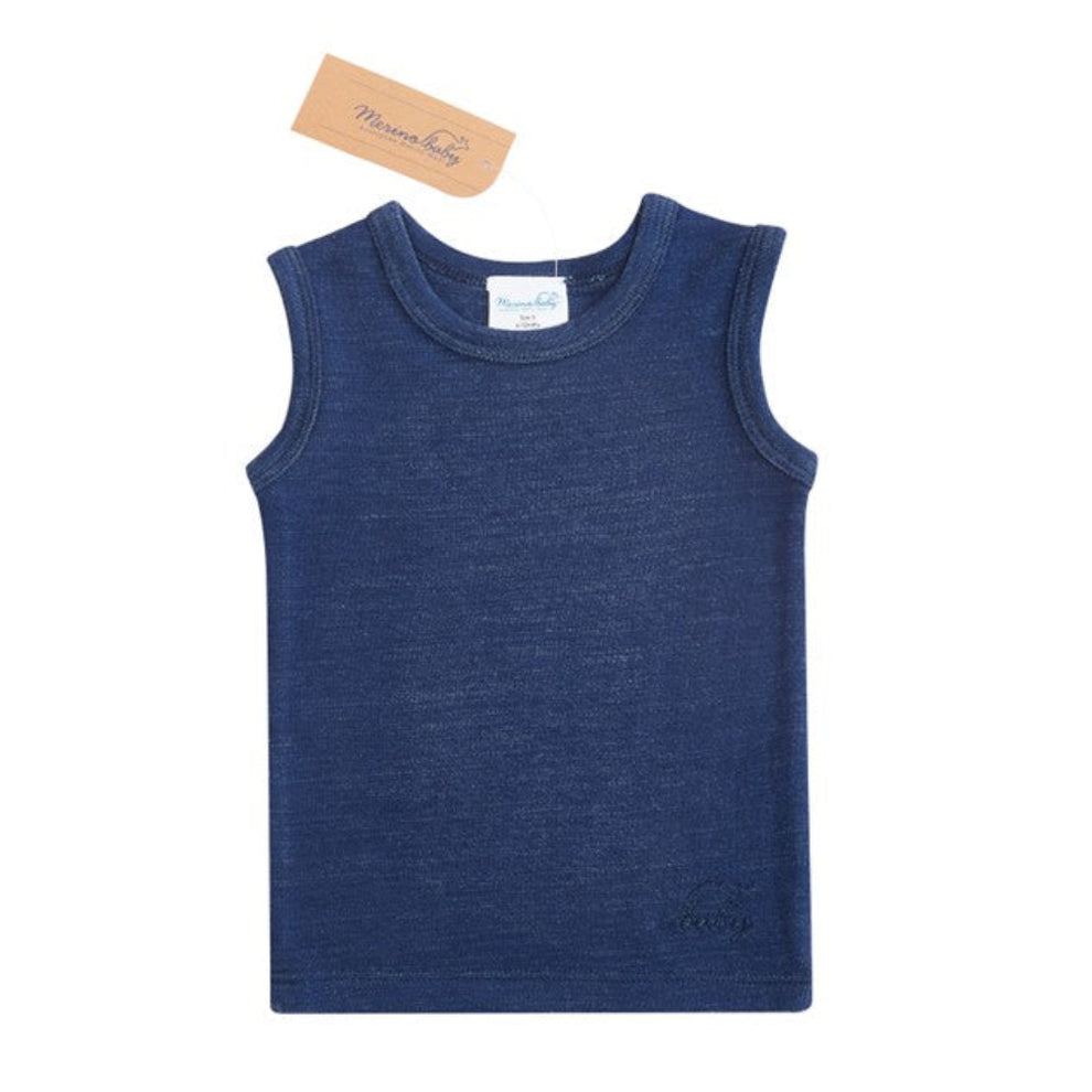 Merino Baby Singlet - Navy Marle – babygoodswarehouse